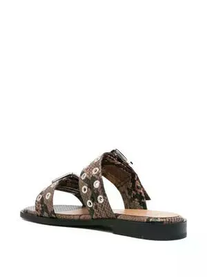 GANNI Buckle-fastening Snakeskin-effect Sandals - Brown