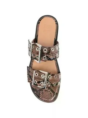 GANNI Buckle-fastening Snakeskin-effect Sandals - Brown
