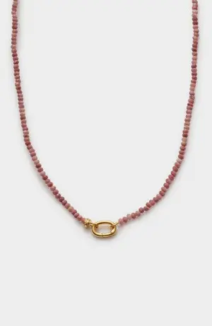 KATIE LOXTON Rhodochrosite Beaded Necklace With Clasp - Gold