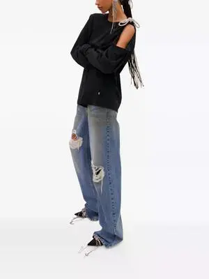 AREA Crystal-knot Cut-out T-shirt - Black