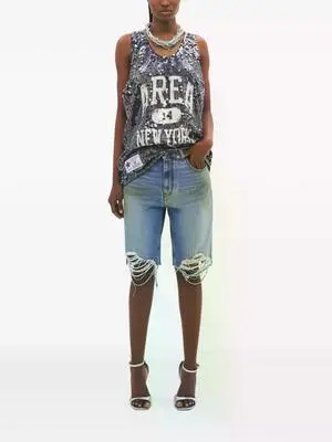 AREA Crystal-embellished Frayed Shorts