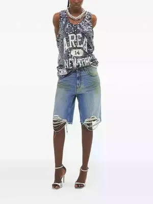 AREA Crystal-embellished Frayed Shorts