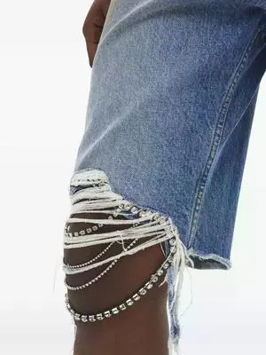 AREA Crystal-embellished Frayed Shorts