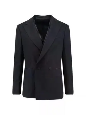Tagliatore Double-breasted Slub-texture Blazer - Black