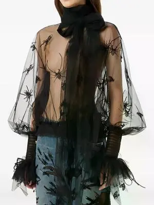 Blumarine Insect-embroidered Tulle Blouse - Black