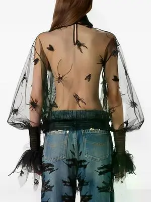 Blumarine Insect-embroidered Tulle Blouse - Black