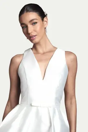 Coast Midi Dress With Plunge Neckline And Bow Detail - Ivory
