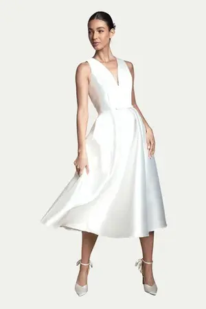 Coast Midi Dress With Plunge Neckline And Bow Detail - Ivory