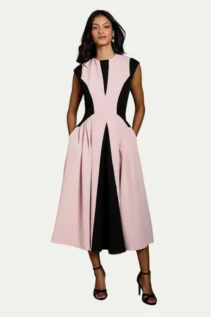 Coast Petite Color Block Midi Dress - Blush