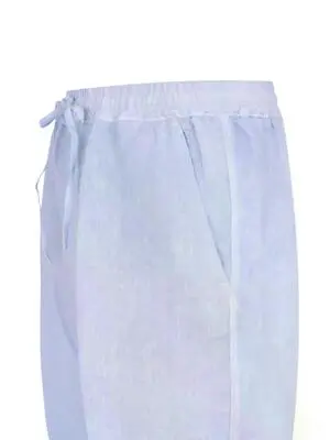 120% Lino Drawstring-waist Linen Shorts - Blue