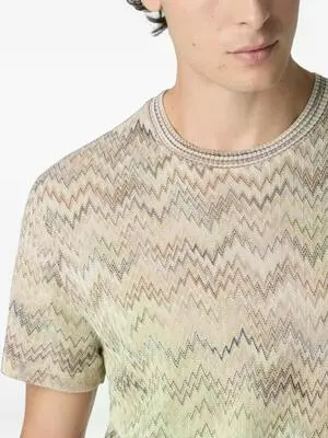 Missoni Crew-neck Cotton T-shirt With Dégradé Snake Pattern - Neutrals