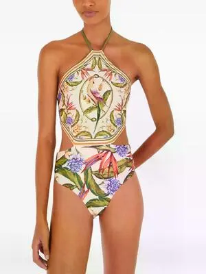 Farm Rio Strelitzia Floral-print Swimsuit - Neutrals