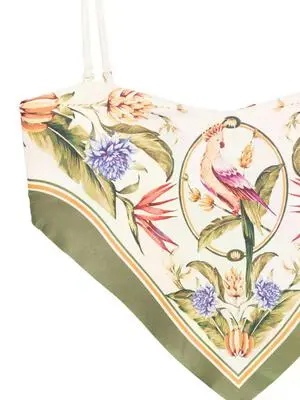Farm Rio Strelitzia Floral-print Handkerchief-hem Bikini Top