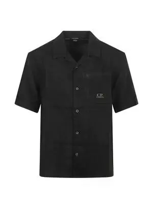 C.P. COMPANY Logo-print Camp-collar Shirt - Black