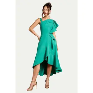 Coast One-shoulder Crepe Ruffle Midi Dress - Teal