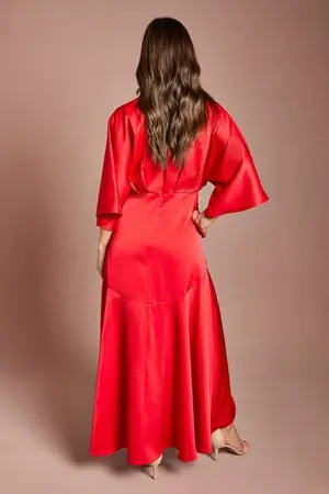 Coast Satin Back Crepe Ruffle Wrap Midi Dress - Flame Red