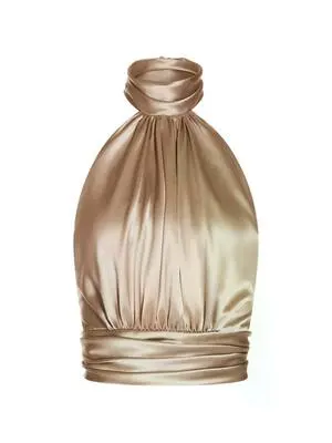 ALEXIA & ANTONIA Draped Halter Silk Blouse