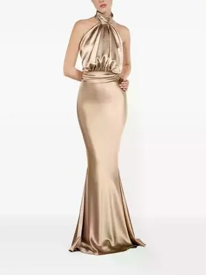 ALEXIA & ANTONIA Draped Halter Silk Blouse