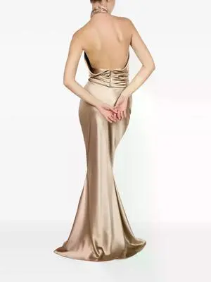 ALEXIA & ANTONIA Draped Halter Silk Blouse