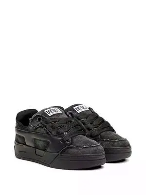 DIESEL® S-d-ollie Frayed Denim And Leather Lace-up Sneakers - Black