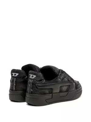 DIESEL® S-d-ollie Frayed Denim And Leather Lace-up Sneakers - Black