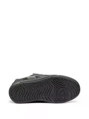 DIESEL® S-d-ollie Frayed Denim And Leather Lace-up Sneakers - Black