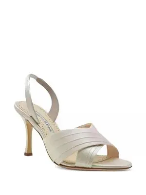Manolo Blahnik Vierasan Pleated Satin Sandals - Neutrals