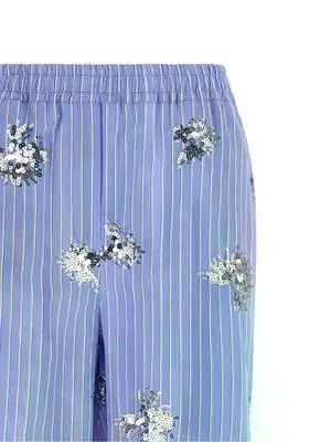 LE TWINS Sequin-embroidered Striped Trousers