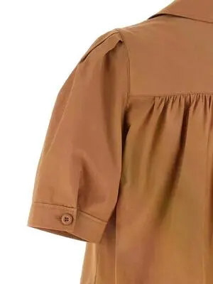 Chloé Logo-embroidered Gathered Shirt - Brown