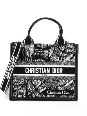 Dior Book Tote With Strap Embroidered Canvas - Black