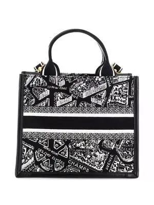 Dior Book Tote With Strap Embroidered Canvas - Black