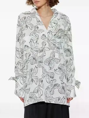 Max Mara Bow-print Tied-cuff Shirt