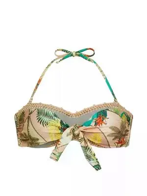 DEL MAAR Tropical-print Crochet-knit Bikini Top - Neutrals
