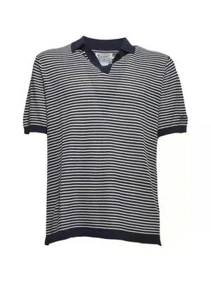 MC2 SAINT BARTH Striped Open-collar T-shirt - Blue