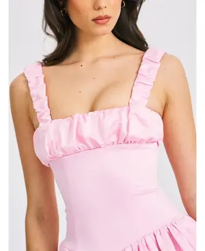 MISS CIRCLE NEW YORK Aubreey Drop Waist Satin Bubble Hem Mini Dress - Pink