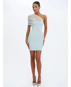 MISS CIRCLE NEW YORK Ruched Mesh Mini Dress