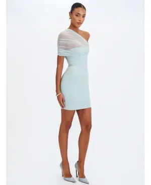 MISS CIRCLE NEW YORK Ruched Mesh Mini Dress