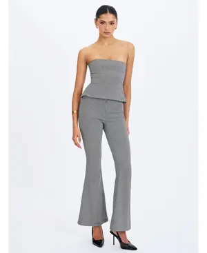 MISS CIRCLE NEW YORK Ulli Micro-houndstooth Flared Pants - Grey