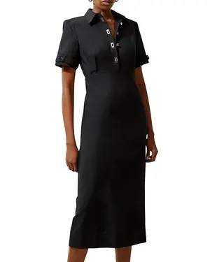 Karen Millen Techno Shirt Dress With Gold Hardware - Black