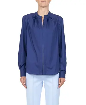 CALLAS MILANO Olympia Band Collar Long Sleeve Shirt - Ocean