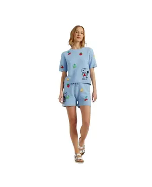 Chinti & Parker Cotton Snoopy Crochet Tee - Light Blue