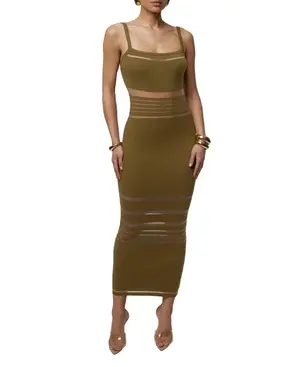 JLUXLABEL Striped Rib Knit Midi Dress - Moss