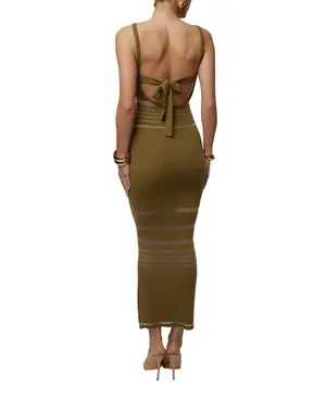 JLUXLABEL Striped Rib Knit Midi Dress - Moss