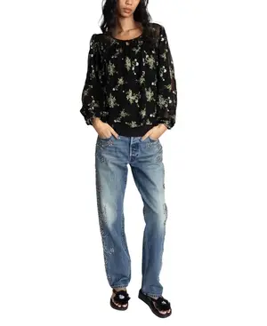 Anna Sui Embroidered Chiffon Blouse