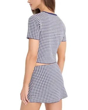 Good American The Keepsake Cardigan - Navy Gingham