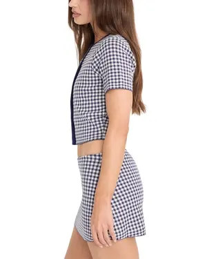 Good American The Keepsake Cardigan - Navy Gingham