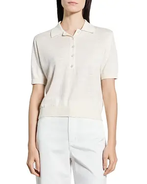 Theory Semi Sheer Polo Top - Bone