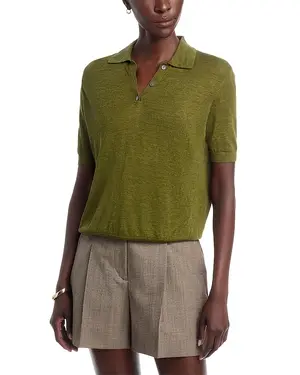 Theory Semi Sheer Polo Top - Forest Moss