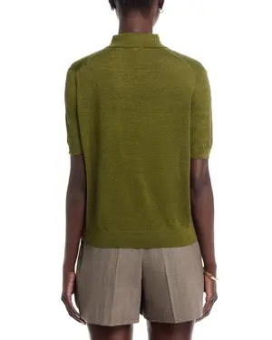 Theory Semi Sheer Polo Top - Forest Moss