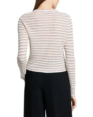Theory Cropped Striped Cardigan - Bone Pink Multi